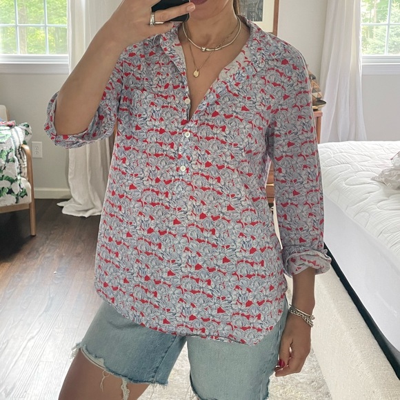 J. Crew | Tops | J Crew Liberty Matilda Tulip Popover Top Red White And ...